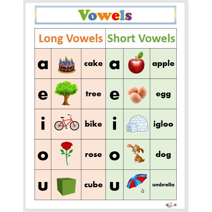 Laminated Chart Vowels, Educational Laminated Laminated charts for kids (size 8.5 x 11 inches ...