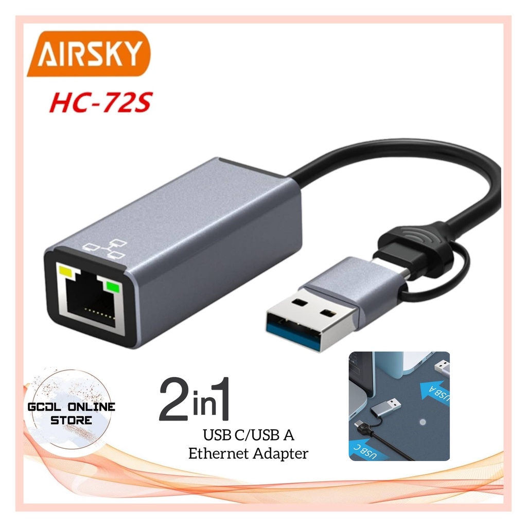 AIRSKY 2in1 USB C/USB A Ethernet Adapter | Shopee Philippines
