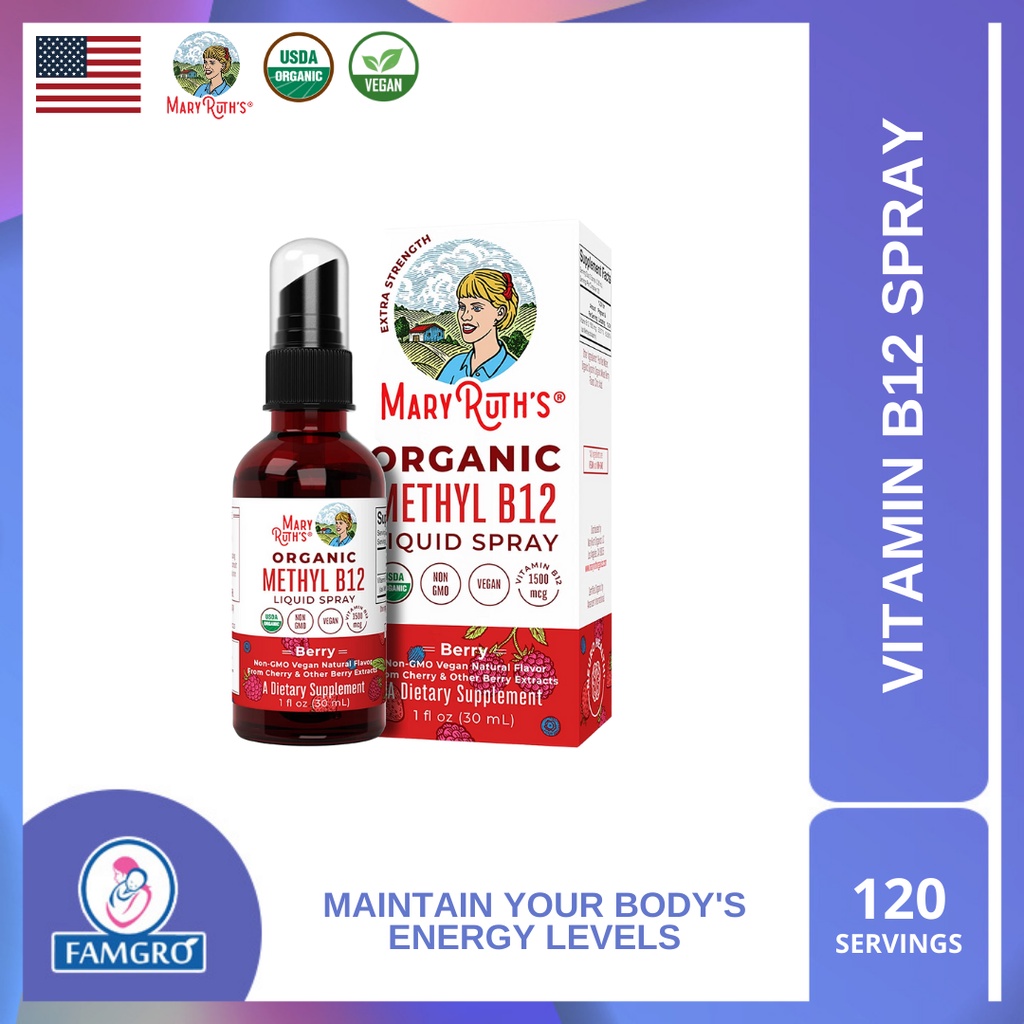Mary Ruth Vitamin B12 Spray Liquid B12 Spray For Nerve Function Energy