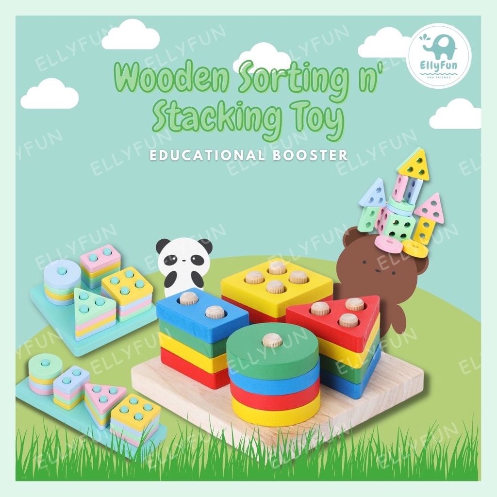Ellyfun Wooden Sorting Stacking Toy Shape Sorter Toys for Kids ...