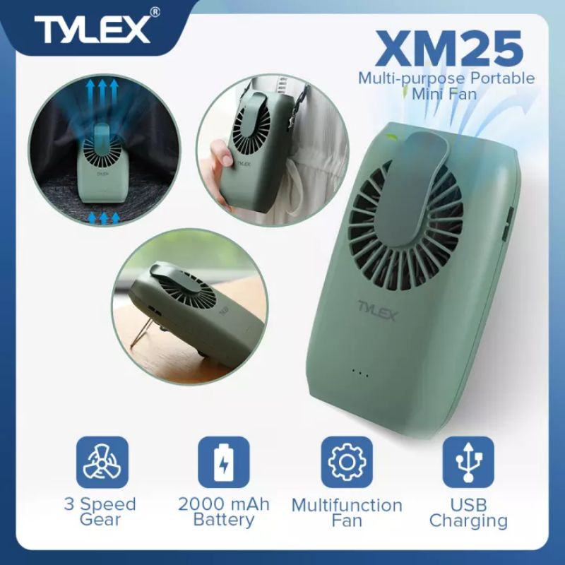 TYLEX XM25 Portable Waist Fan Mini Hanging Neck Fan Rechargeable USB ...