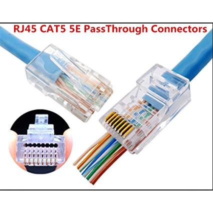 100 Piece RJ45 Cat5 Cat5e Cat6 Pass-Through One-Piece Ethernet Network ...