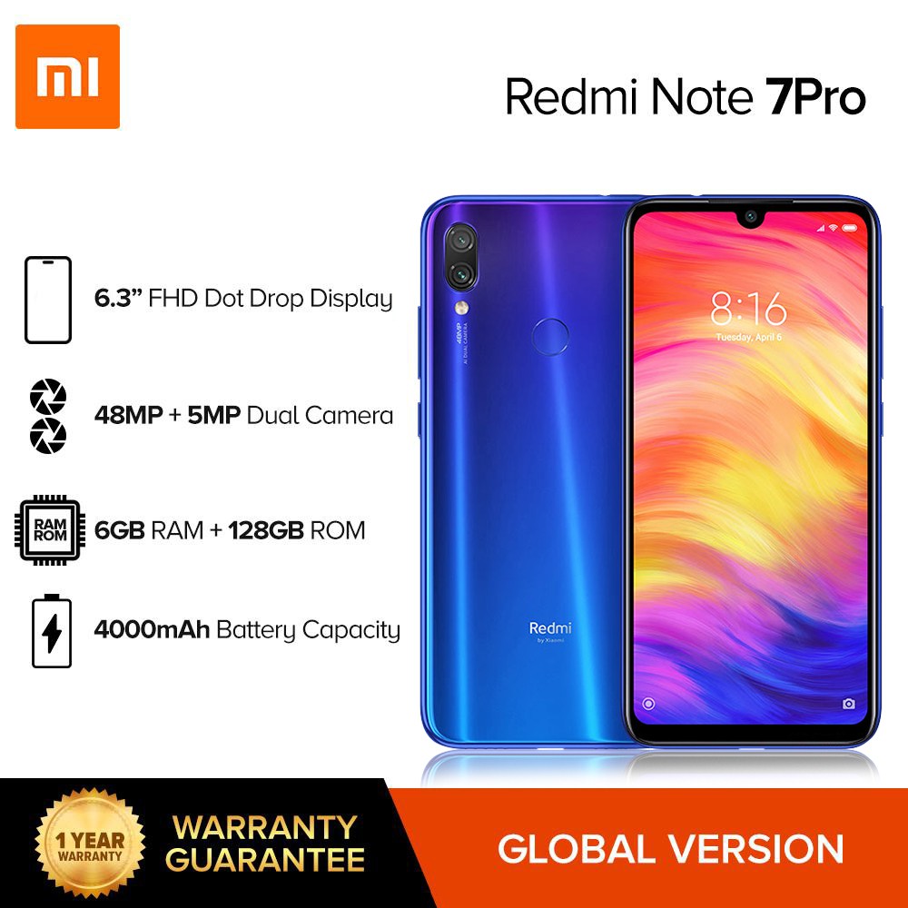 Xiaomi Redmi Note 7 Pro 6.3 Inch 4G LTE 6GB RAM 128GB ROM Dual AI ...
