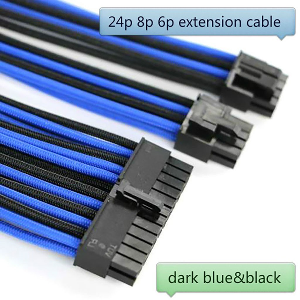 Sleeved 24 Pin PSU PC Power Extension Cable blue black | Shopee Philippines