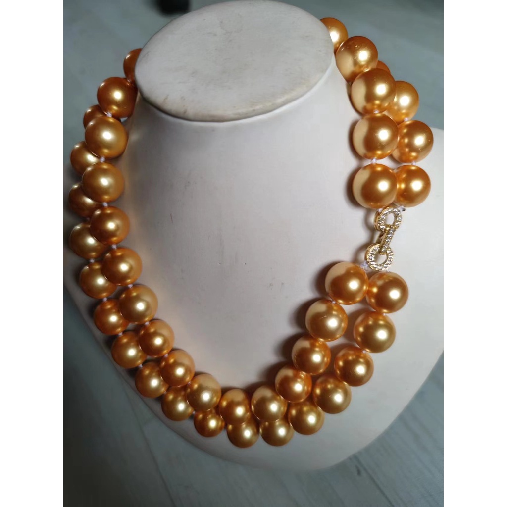 Double Layer 18"+19" 16Mm Huge Bright Gold South Sea Shell Round Pearl ...