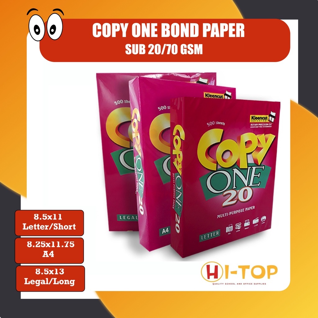 Copy One Bond Paper l Short/Long/A4 l Sub20/ 70GSM l Inkjet Paper l ...