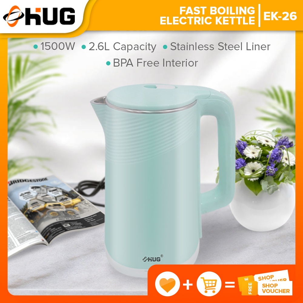 Hug 2.6L Fast Boiling Electric Kettle Glossy Stainless Steel Liner ...