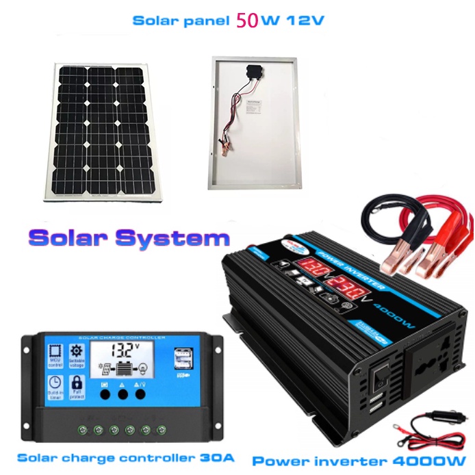 Solar System DC 12 to AC 220V = Power Inverter 4000W + Solar Panels 50 ...