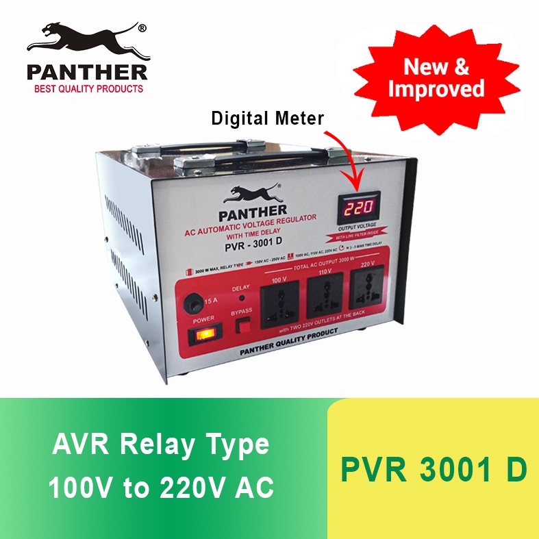 Panther PVR 3001 D AVR Relay Type with 100V, 110V & 220V Output and 3-5 ...