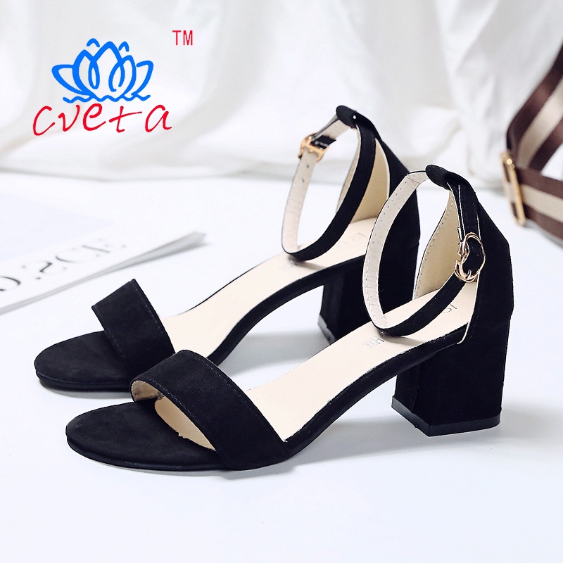 Korean style fashion sandals block chunky heels for women black ...