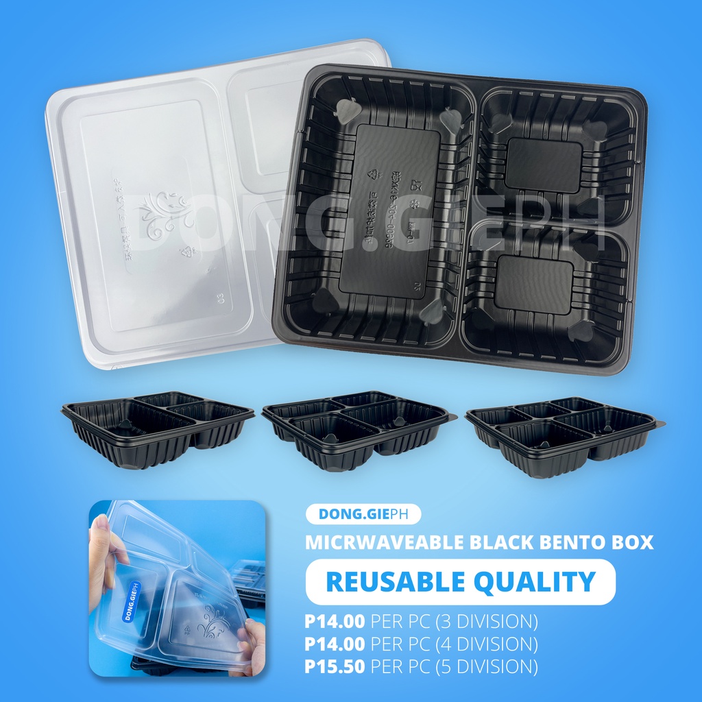 [10 PCS] Microwaveable 3 / 4 / 5 Division Black Bento Boxes with Lids ...