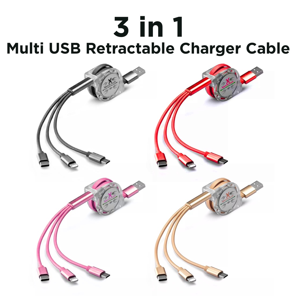 Multi USB Charger Cable Retractable 3 in 1 Multiple Charging Cord 3 in ...