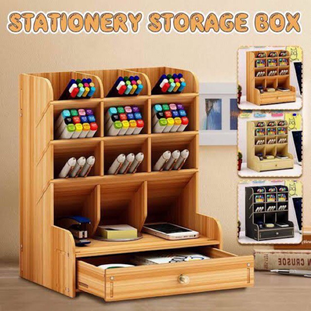Wooden Pen Holder Desktop Organizer Storage Rack DIY Multifunctional ...