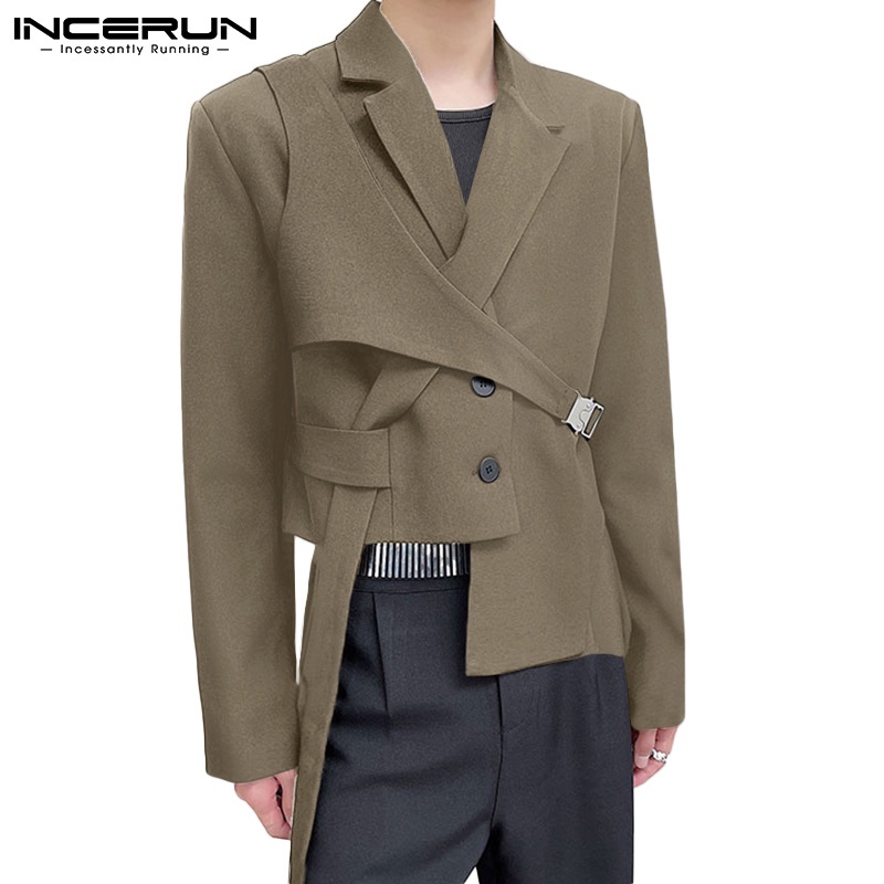 INCERUN Men Fashion Asymmetrical Long Sleeve Solid Color Patchwork ...
