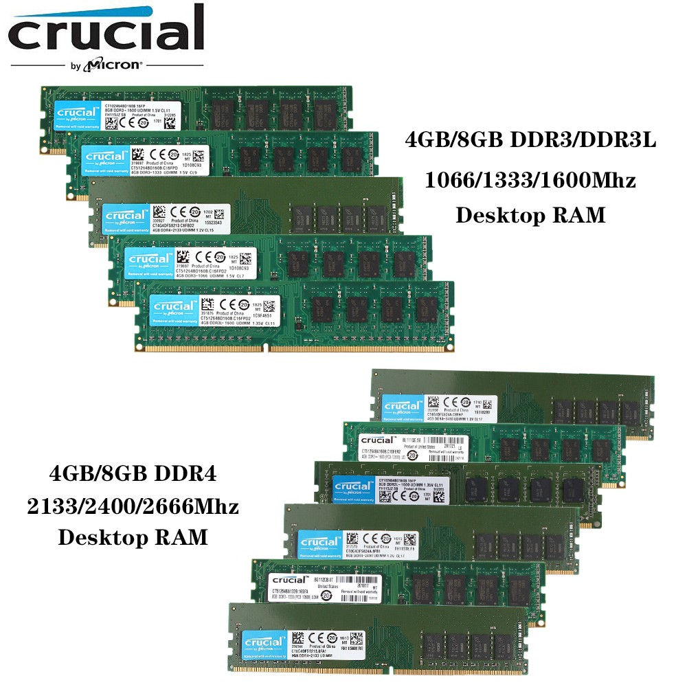 Crucial RAM DDR4 DDR3 4GB 8GB 1066MHz 1333MHz 1600MHz 2133MHz 2400MHz ...