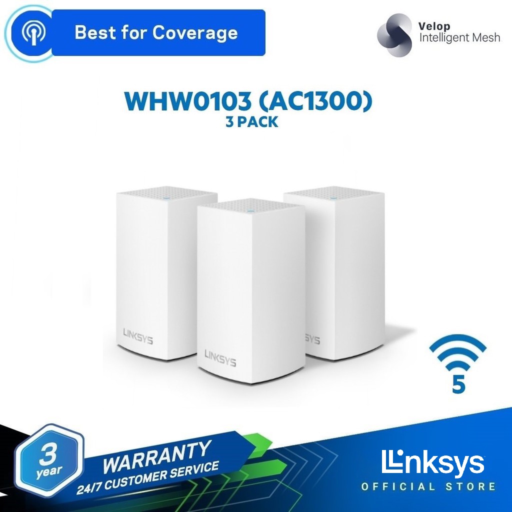 LINKSYS VELOP AC1300 (3 PACK) DUAL-BAND WHOLE HOME MESH WIFI 5 SYSTEM (WHW0103) | Shopee Philippines