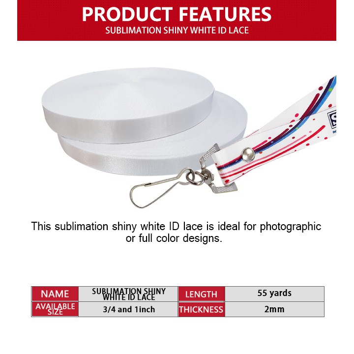 Double Sided Sublimation ID Lace Shiny White For ID Lanyard 1inch&3 ...