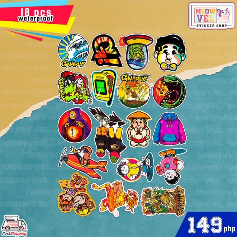 18 pcs Gnarly glossy vinyl waterproof sticker pack | Shopee Philippines