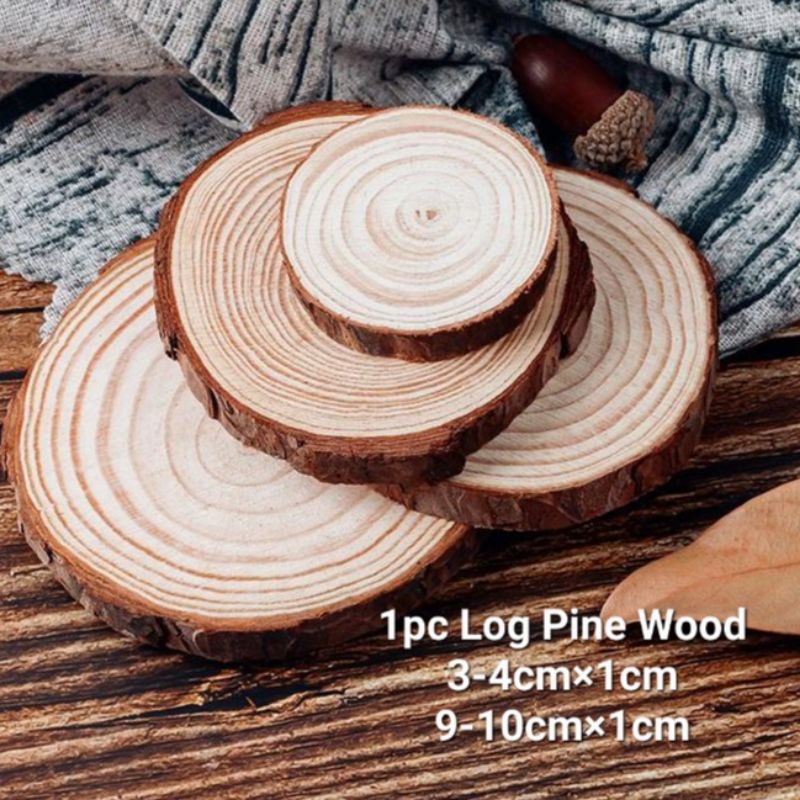 1pc LOG PINE WOOD Round Natural Wood 4cm 10cm Wooden Ornament (5 PCS ...