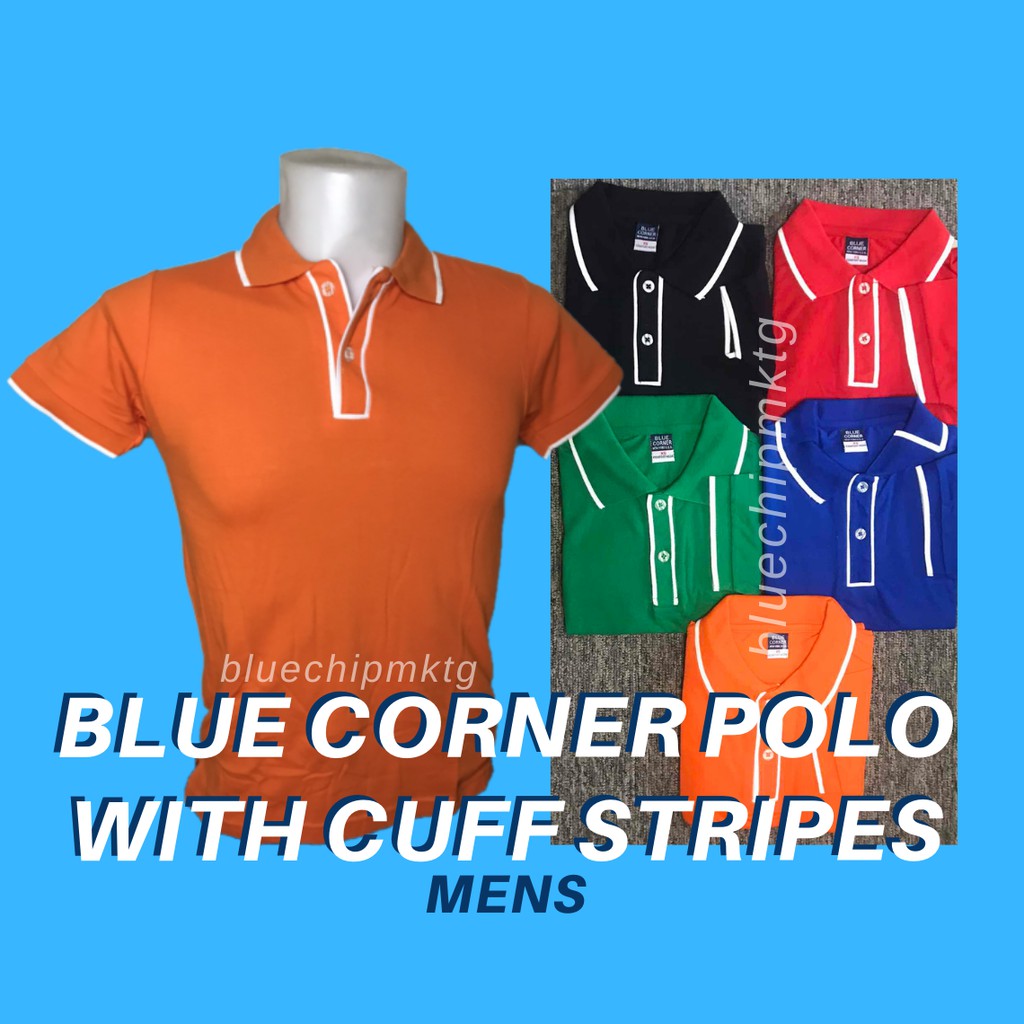 Men's Cotton Blue Corner Polo Shirt w/ Cuff Stripes (Style7) (Black,Red ...