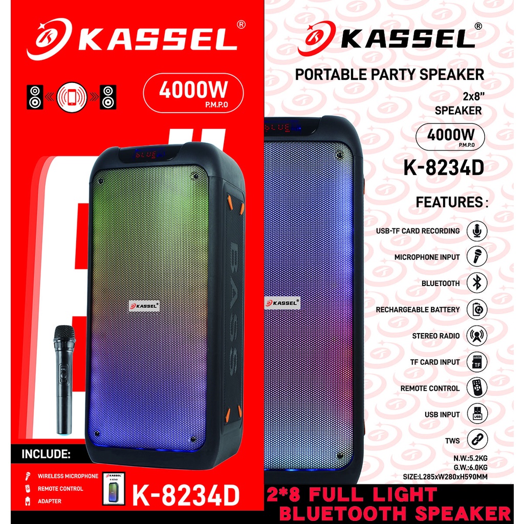 FREE USB KASSEL 8" TWS Karaoke Portable Super Bass Bluetooth Speaker ...