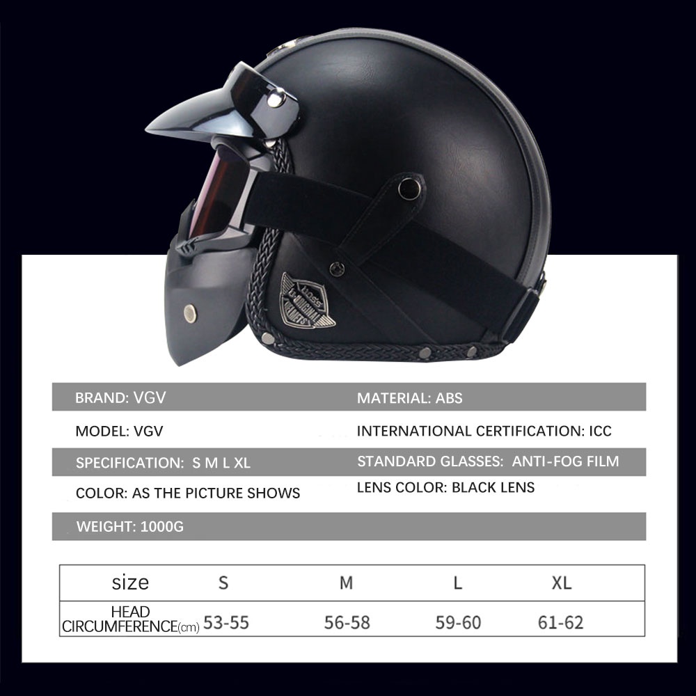 VGV Classic helmet Retro / Vintage Harley Helmet Half face helmet ...