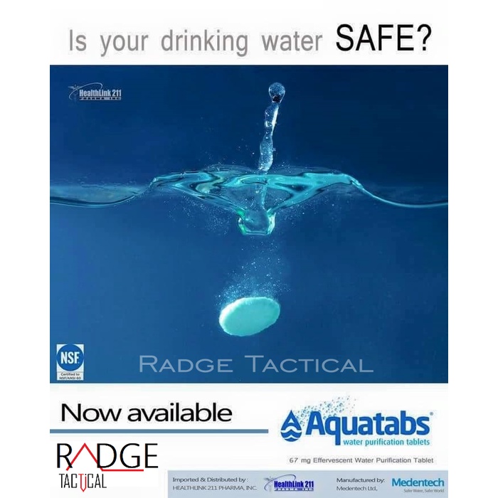 AQUATABS WATER PURIFICATION TABLET - EXPIRY 04/2026 67mg Effervescent ...