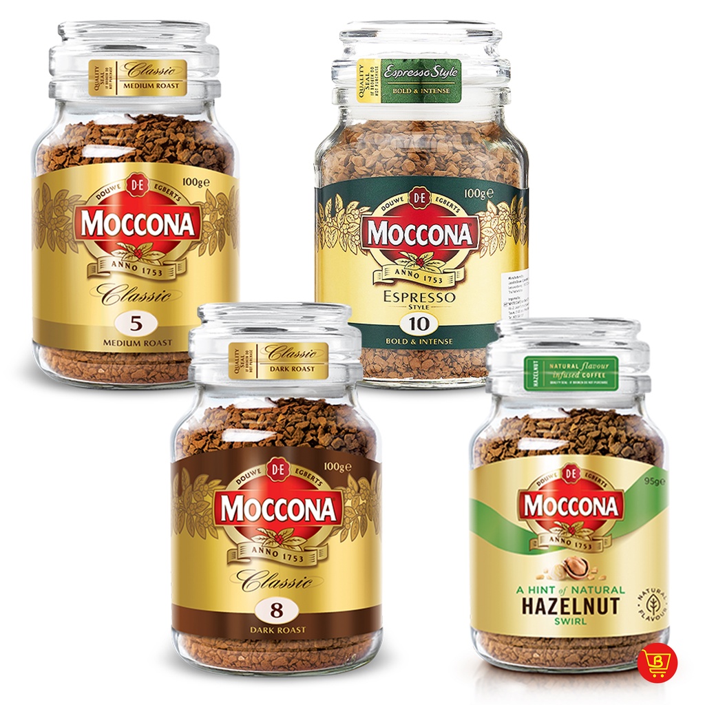 Moccona Instant Coffee (Medium Roast 100g, Dark Roast 100g, Espresso 100g, Hazelnut Swirl 95g ...