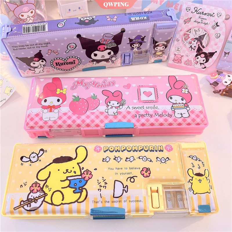 Kawaii My Melody Kuromi Pompompurin Sanrio Double Layer Stationery Box ...