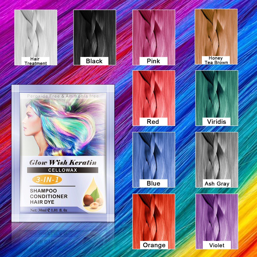 Glow Wish Keratin Cellowax 3IN1 Shampoo Conditioner Hair Dye 30ml Hair ...