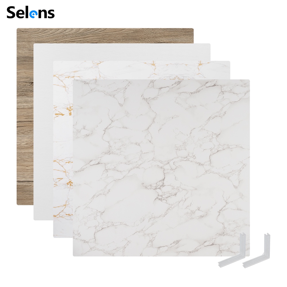 Selens 2PCS Photo Backdrop Boards Kit Double Sided White Marble Wood ...