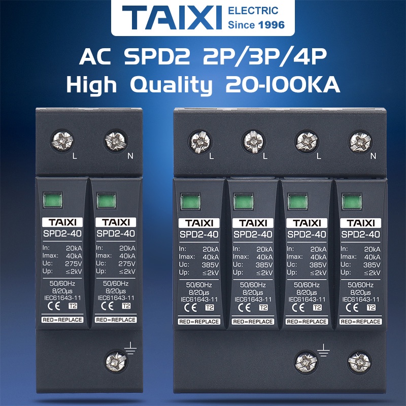 AC SPD Surge Protector Switch Photovoltaic MCB AC 275V/385V SPD 2P/3P/4P 20KA~40KA Surge ...