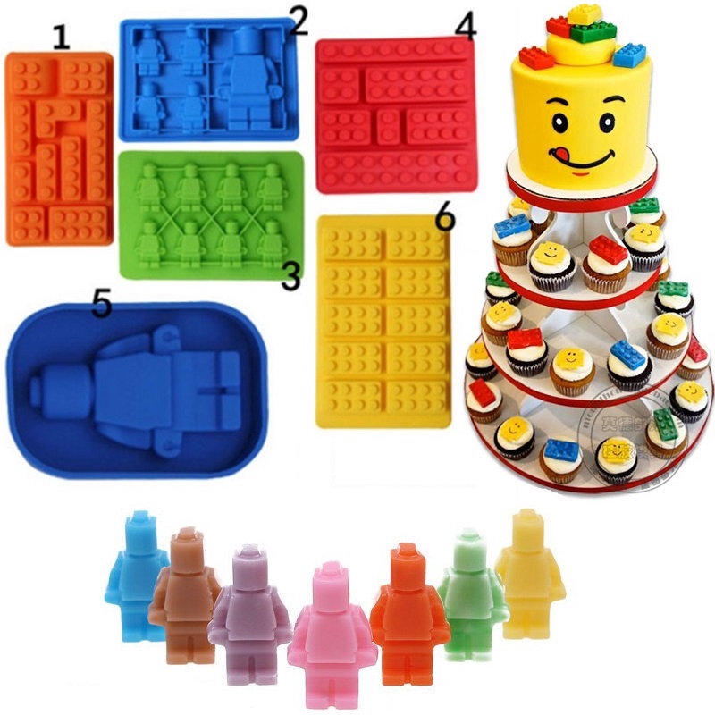 Lego Silicone Mold Mini Figure Robot Shape Cake Tools Holes Ice Cube ...