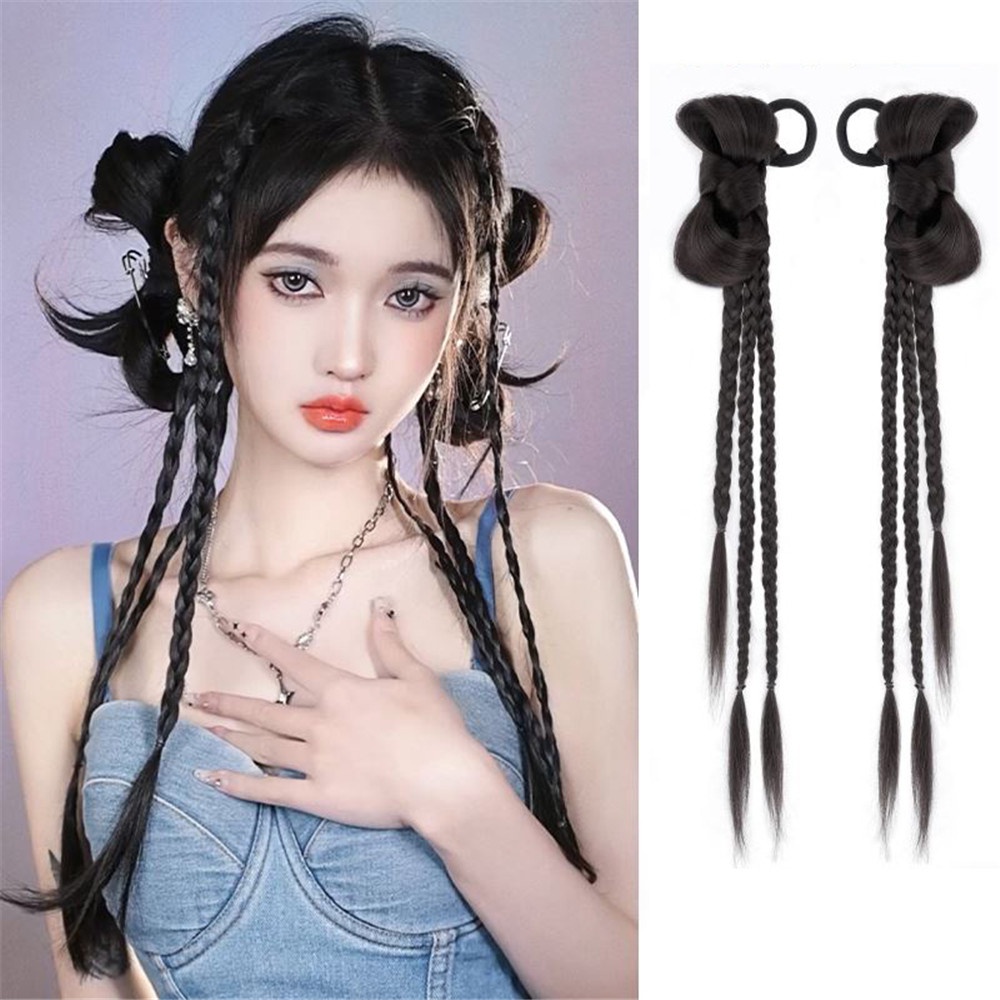 Cod Qipin Fashion Y2k Wig 45cm Colorful Dyed Braids Ponytail Lantern ...
