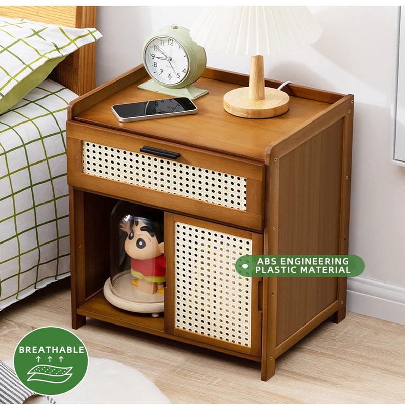 Finelife bamboo bedside cabinet rattan bedside table | Shopee Philippines
