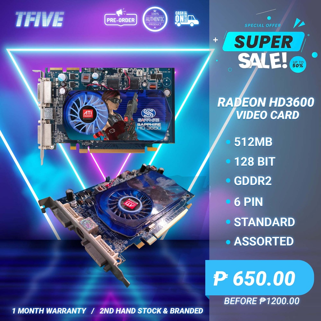 RADEON HD 3600 512MB 128BIT DDR2 ASSORTED GPU GRAPHIC CARD | Shopee ...