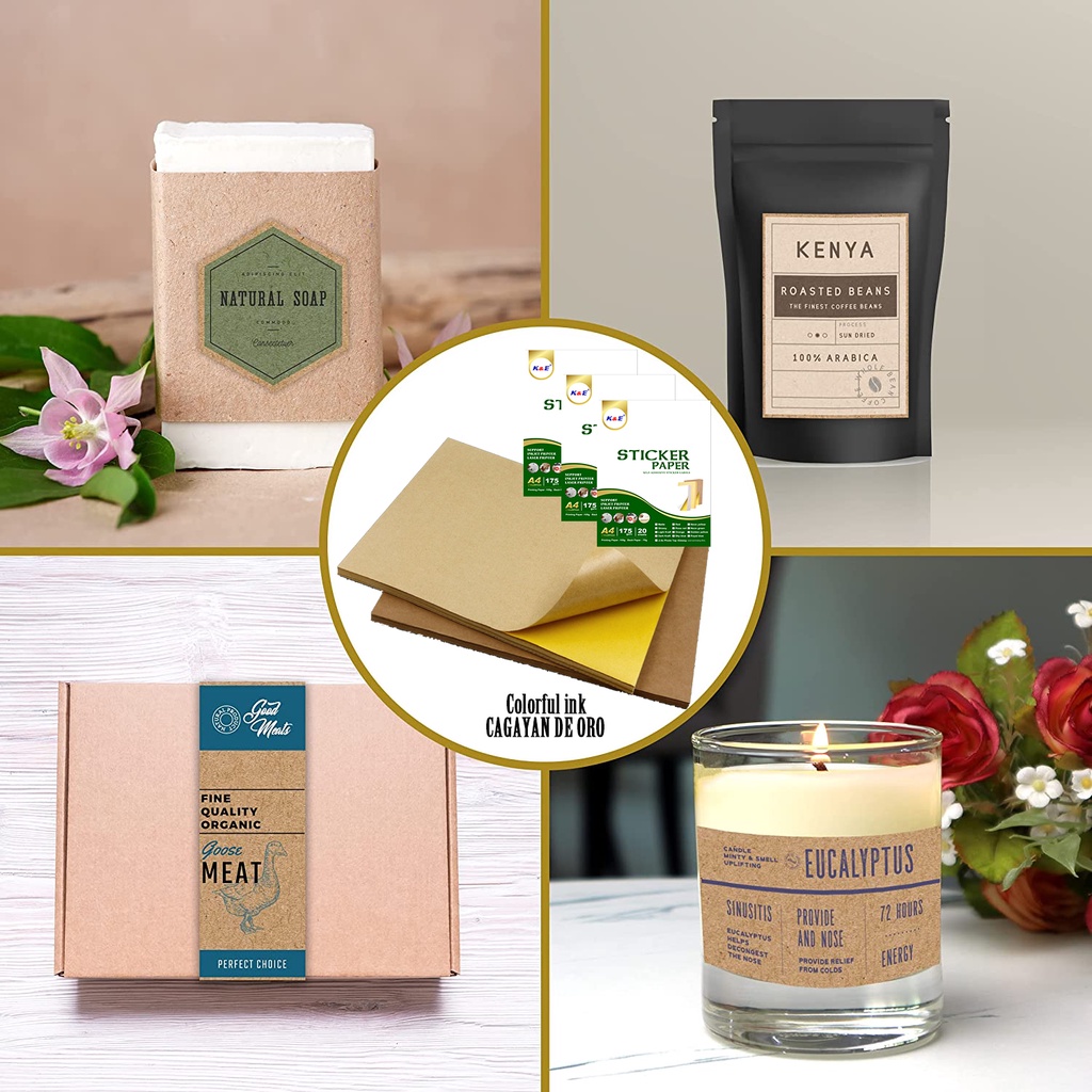 (20pcs)K&E Kraft Printable Sticker Paper A4 Size 175gsm (20 sheets) FOR ...