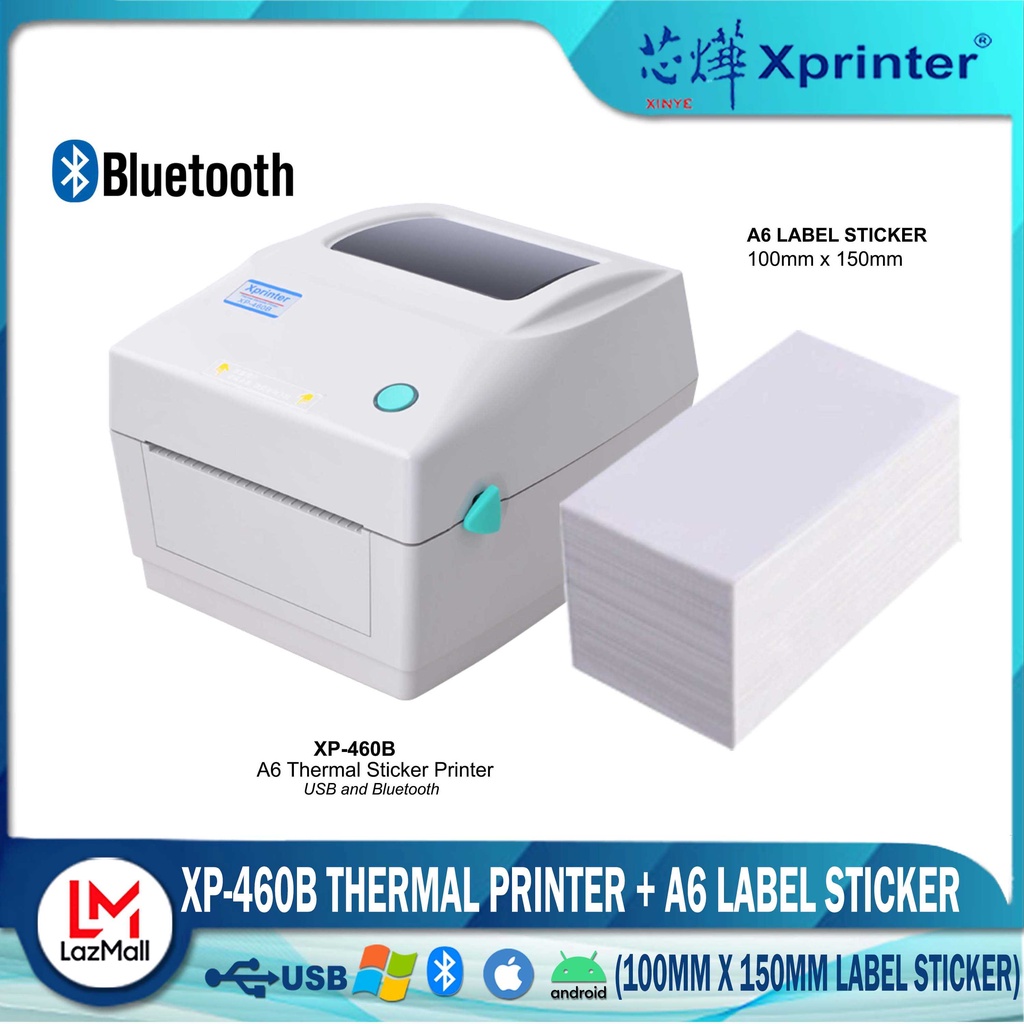 Xprinter XP-460B (USB+BLUETOOTH) Airway Bill Printer + A6 Sticker paper included (COMBO SET ...