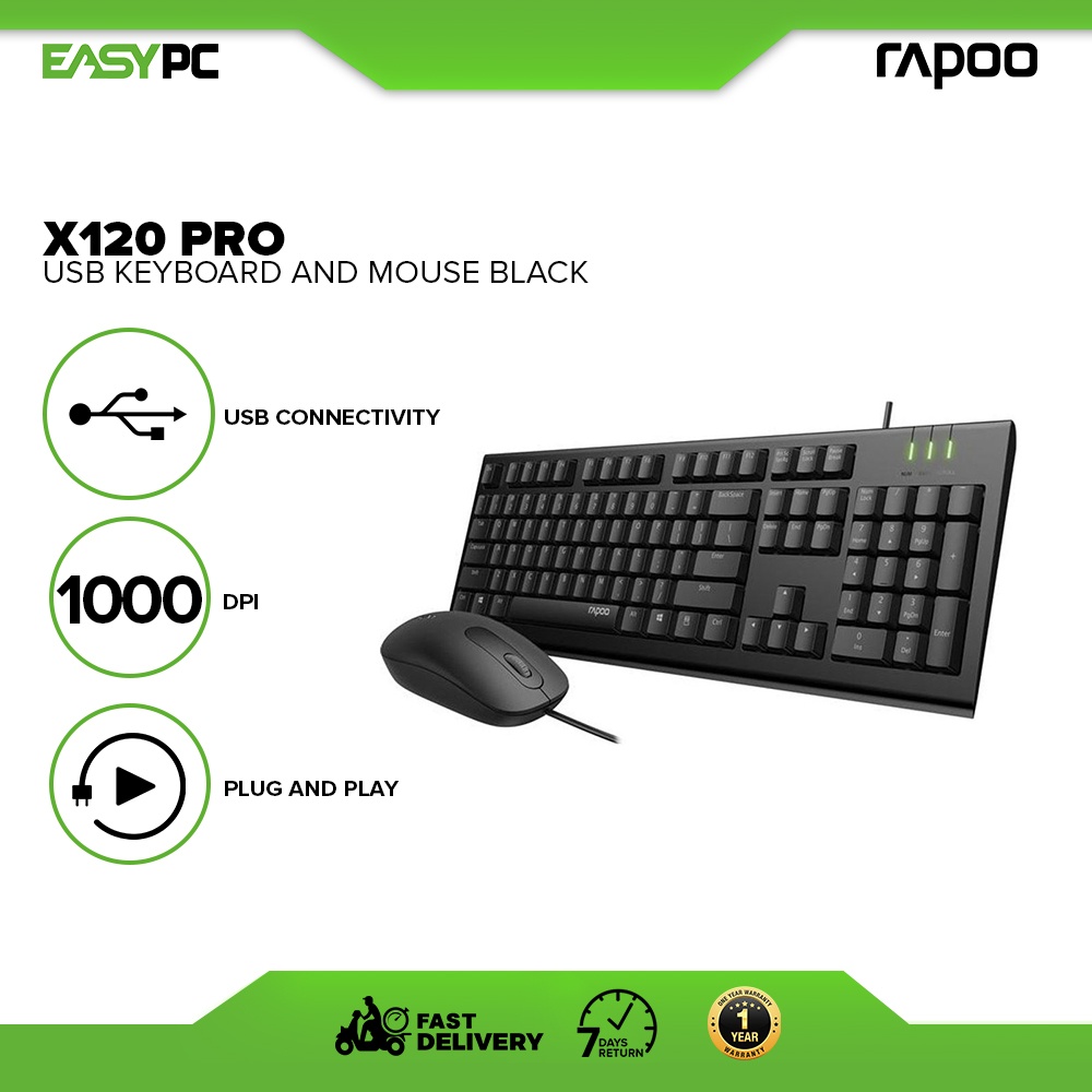 Rapoo X120 Pro Wired Optical Mouse and Keyboard Set | 104 Keys | Laser-etched ABS Keycap ...