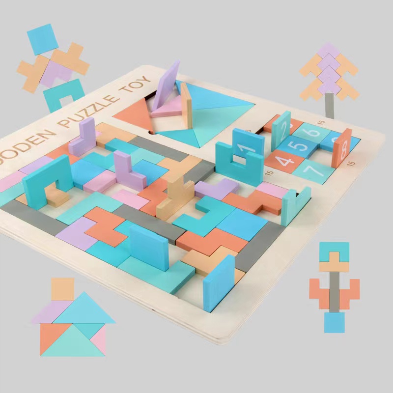 k2-shop 3in1 Russian Blocks Shape number puzzle Educational wooden toys ...