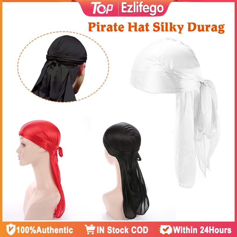 Durag Silk For Men Women Pirate Cap Bandana Extra Long Tail Soft
