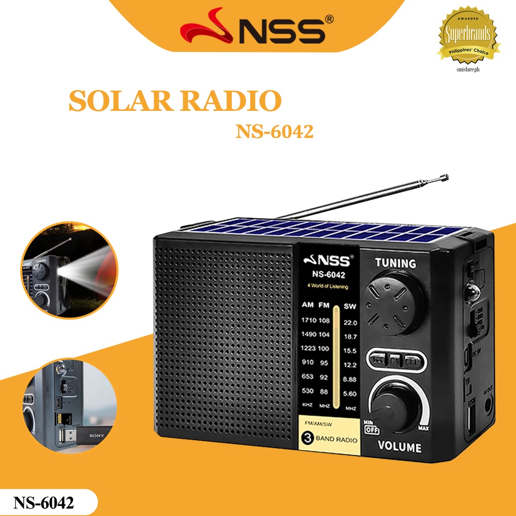 NSS Solar Radio Portable radio Bluetooth Speaker with 3 BAND FM/AM/SW ...