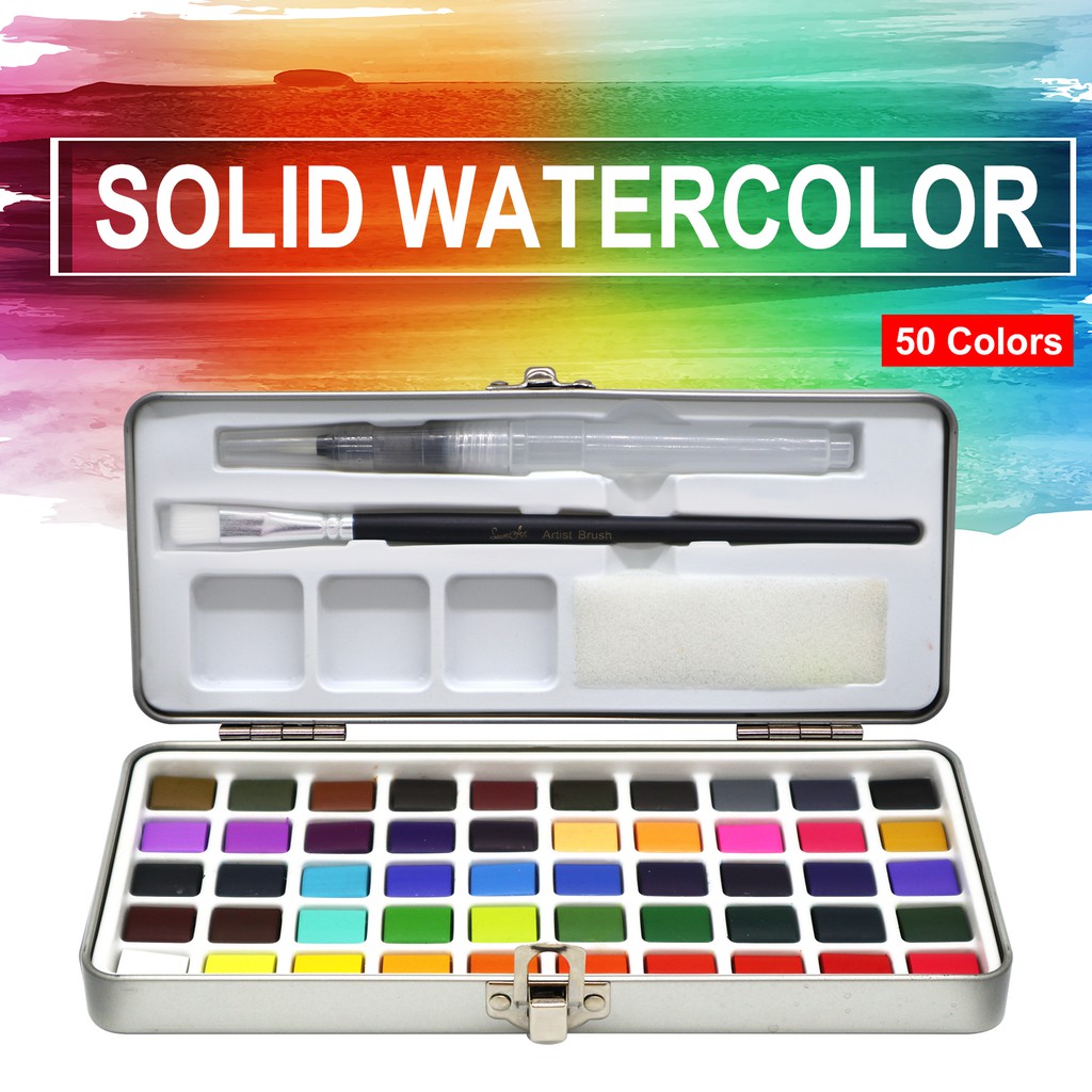 Seamiart_[READY STOCK] 50 Colors Solid Watercolor Set With Tin-box ...