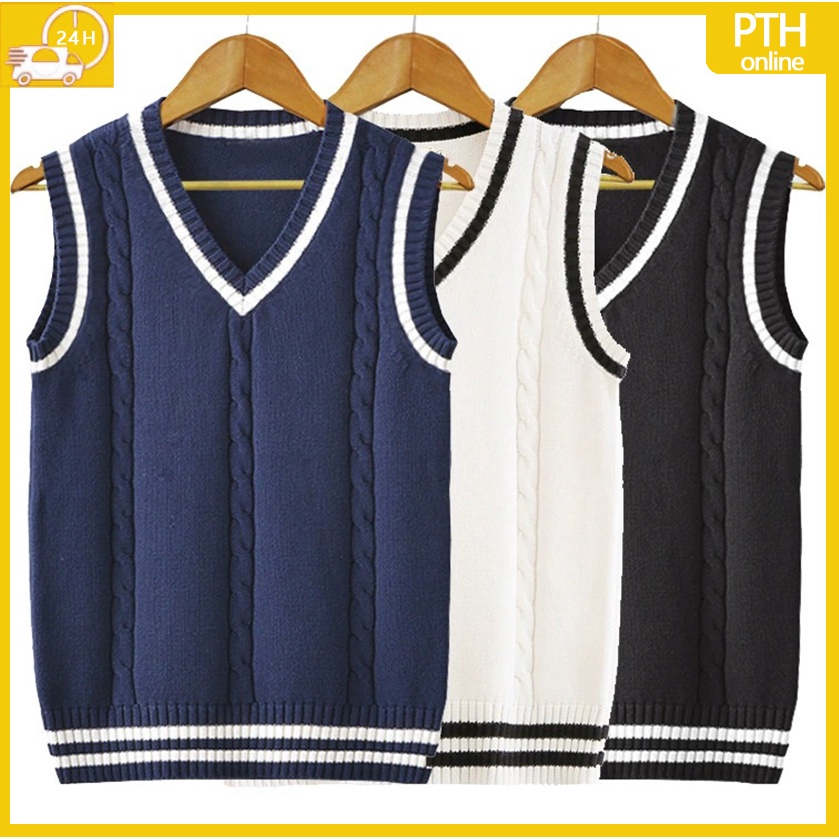 #039 6-colors college style vest V-neck knitted men's sweaters vest ...