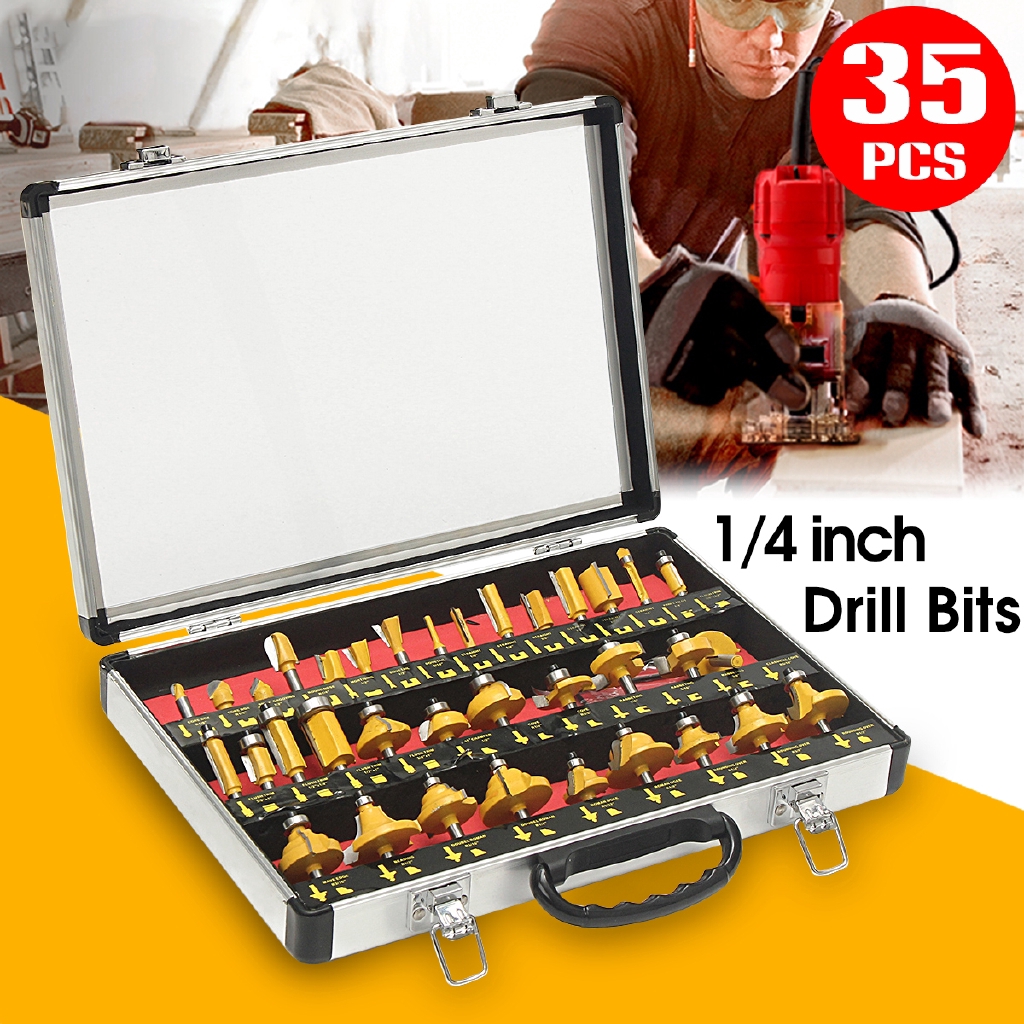 35PCS 1/4 Inch Wood Milling Cutter Shank Router Bit Set Trimming ...