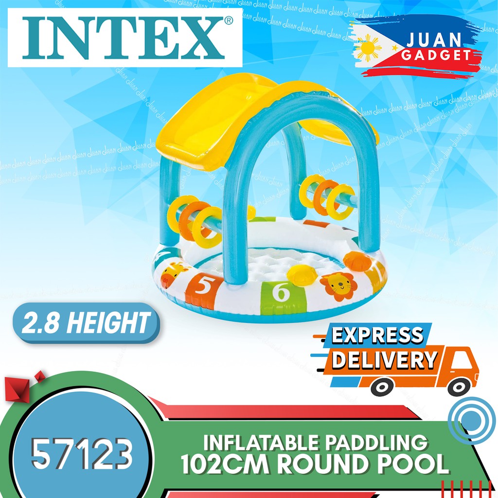 Intex 57123 1.02m x 86cm Outdoor Inflatable Sun shaded Baby pool with ...