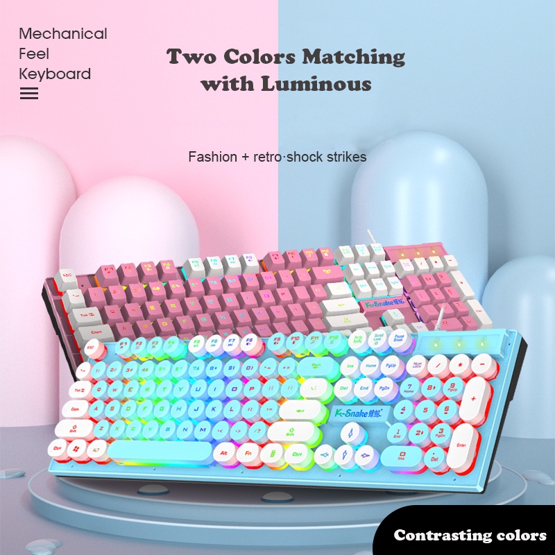 FIREWOLF Gaming Wired Keyboard 104 Keys Backlight Punk Keycaps K4 ...