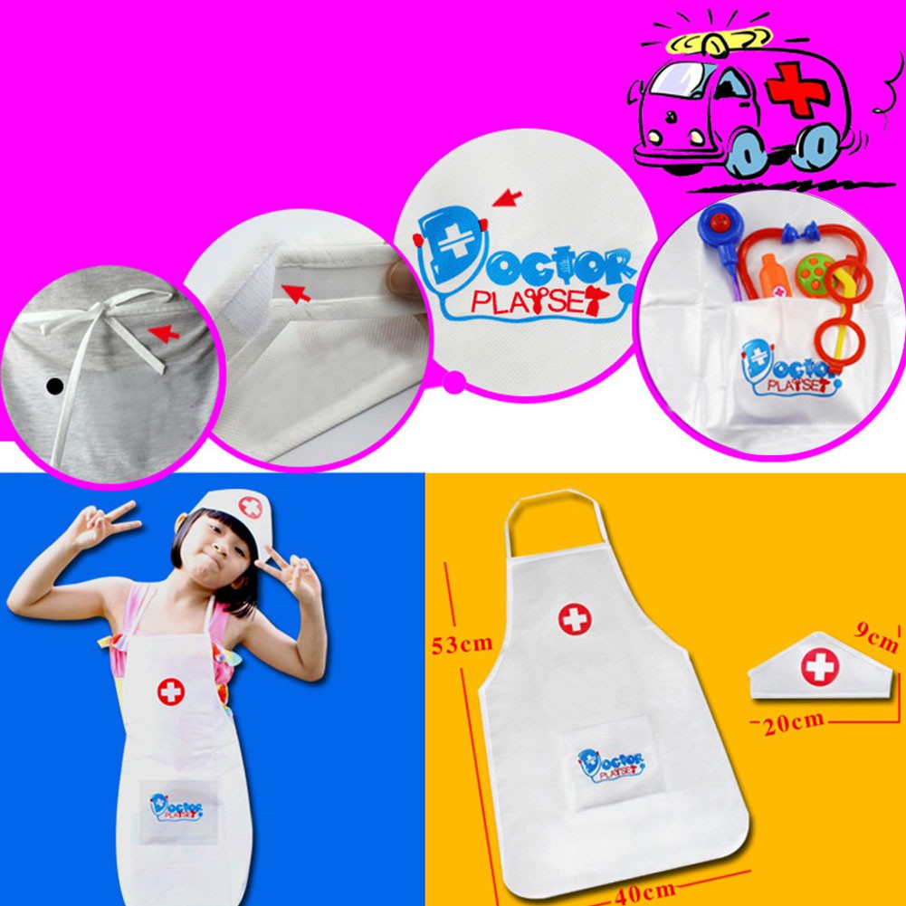 Children Role-play Costume Nurse Apron and Nurse Cap Set Pretend Nurse ...