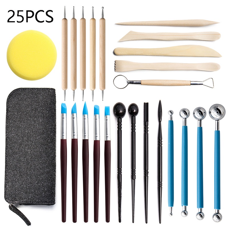 25pcs Clay Tools Sculpting Kit Sculpt Smoothing Wax Carving Pottery ...