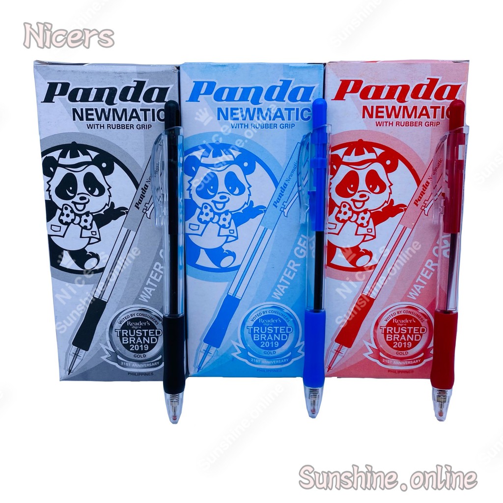 Original 12pcs PANDA Newmatic Ballpen With Rubber Grip Water Gel 0.7mm ...
